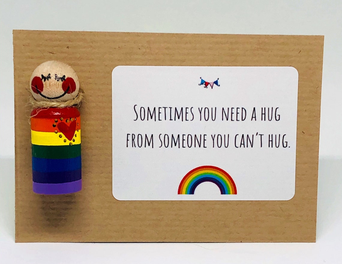 Send A Hug Hand Painted Peg Doll Self Isolation Gift Rainbow | Etsy