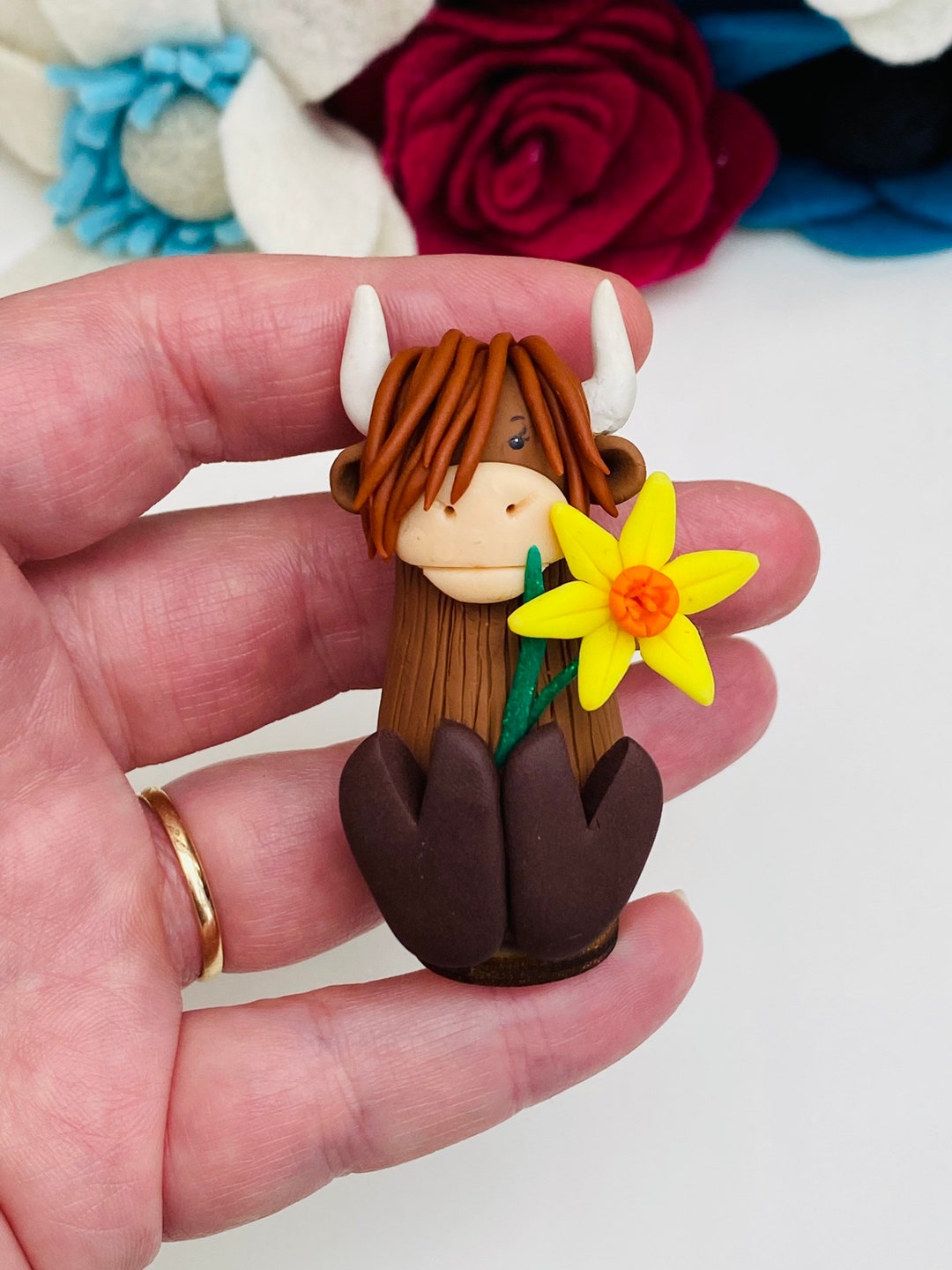Highland Cow Figure, Cute Highland Cow Gift, Polymer Clay Highland Cow ...