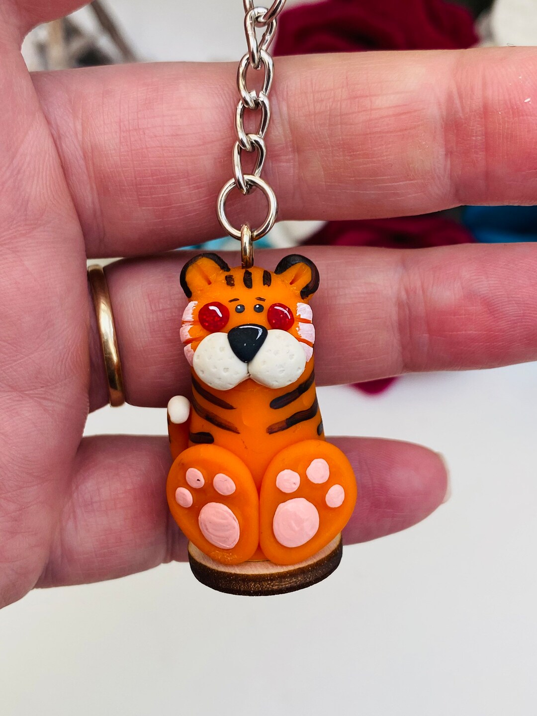Tiger Gifts, Tiger Figurine, Tiger Key Chain, Keepsake Gift, Polymer ...
