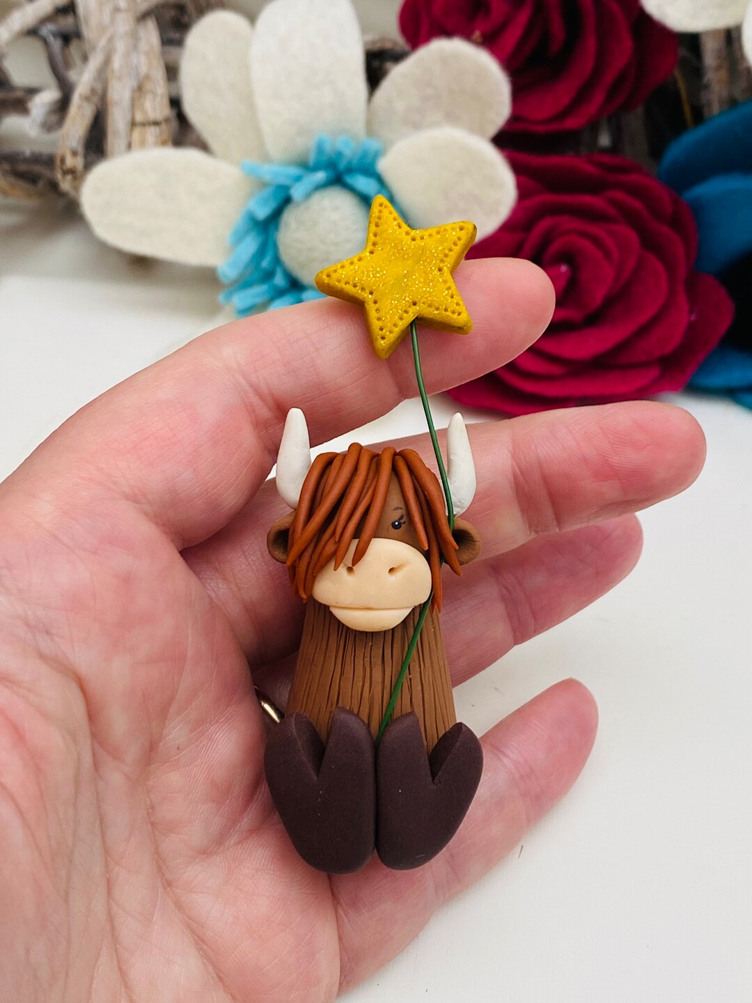 Highland Cow Figure, Highland Cow Gift, Polymer Clay Highland Cow ...