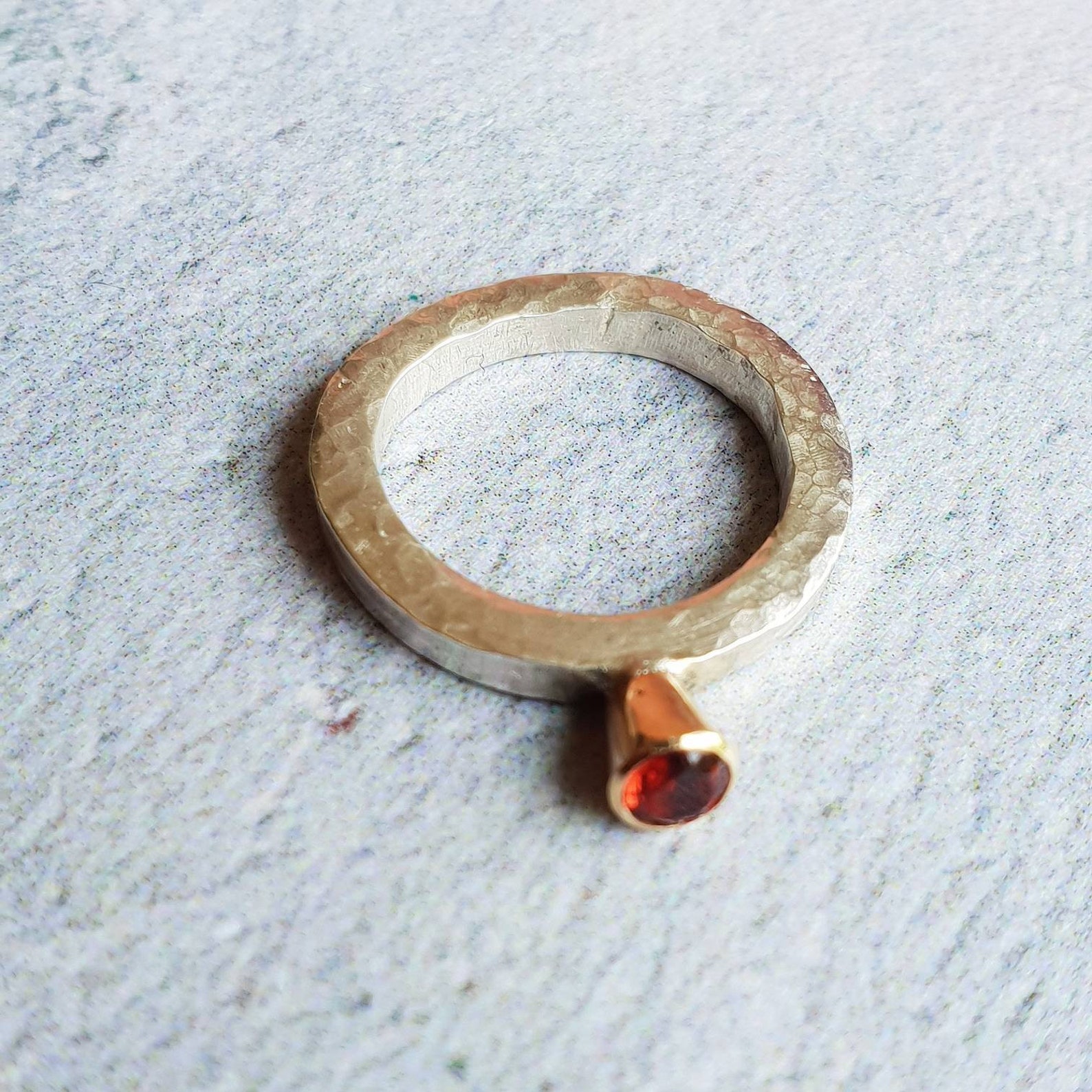 Mixed Metal Ring Silver Birthstone Ring Silver Garnet Ring - Etsy UK