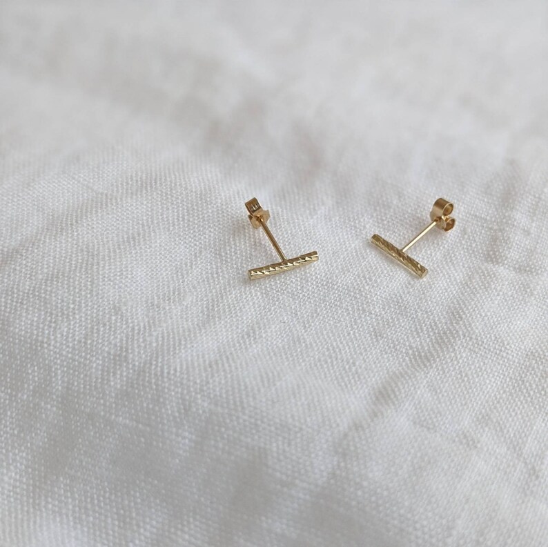 9ct Gold Bar Studs, Solid Gold Line Studs, Minimalist Gold Studs ...