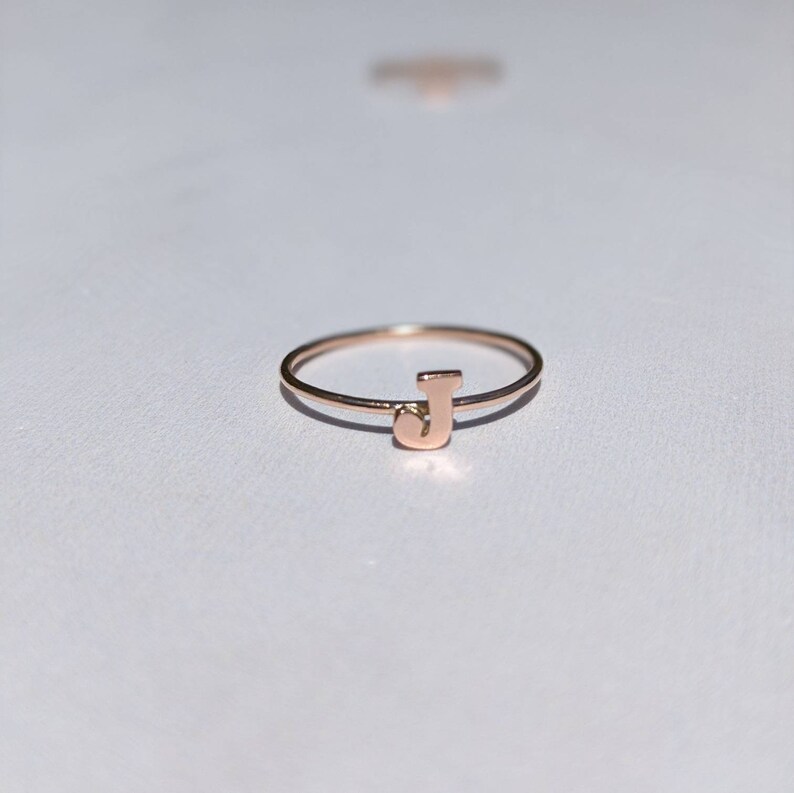 9ct Rose Gold Tiny Initial Stacking Ring, Solid Gold Initial Ring, Real Gold Letter Ring, Gold ...