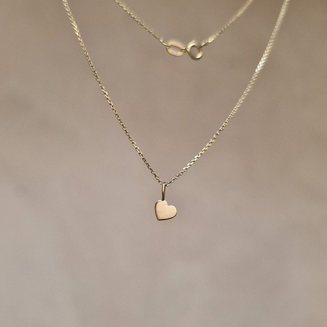 9ct Gold Heart Necklace, Solid Gold Heart, Tiny Heart Necklace - Etsy UK