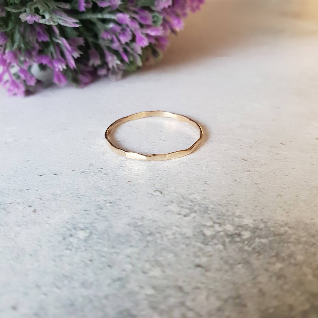 9ct Gold Stacking Ring, 9ct Gold Ring, Hammered Stacking Ring, Gold ...