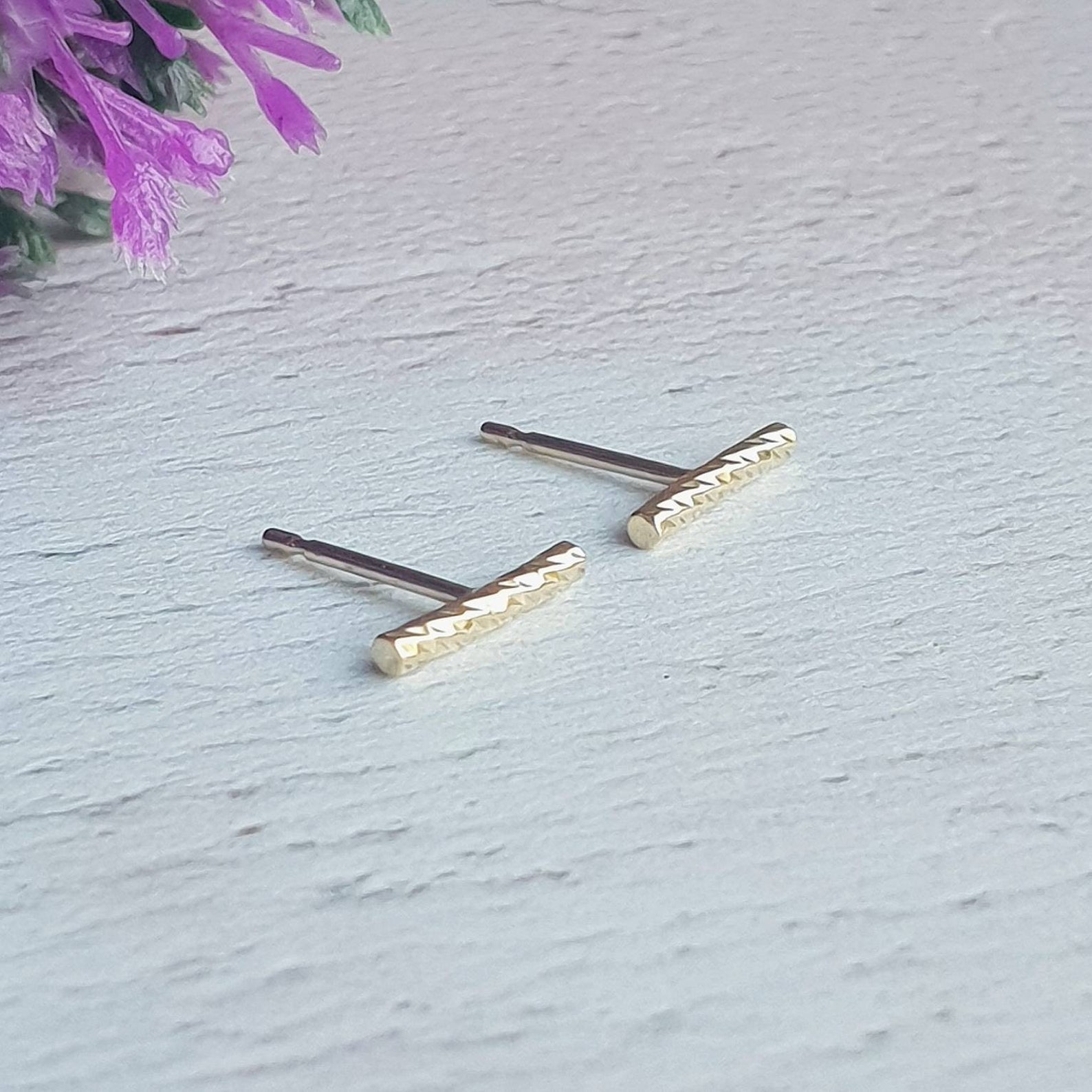 9ct Gold Bar Studs, Solid Gold Line Studs, Minimalist Gold Studs ...