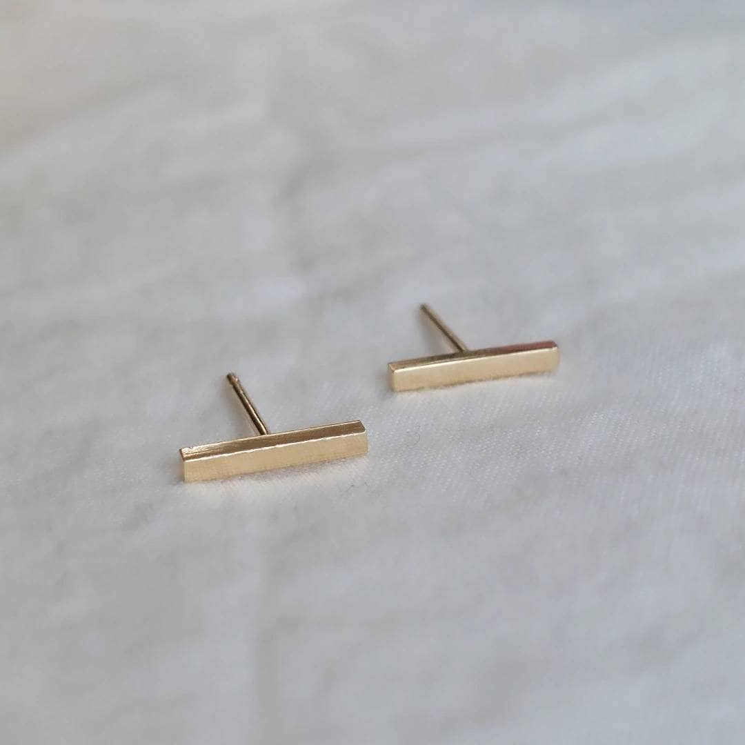 9ct Solid Gold Bar Studs, Recycled Gold Bar Earrings, Square Bar Studs ...