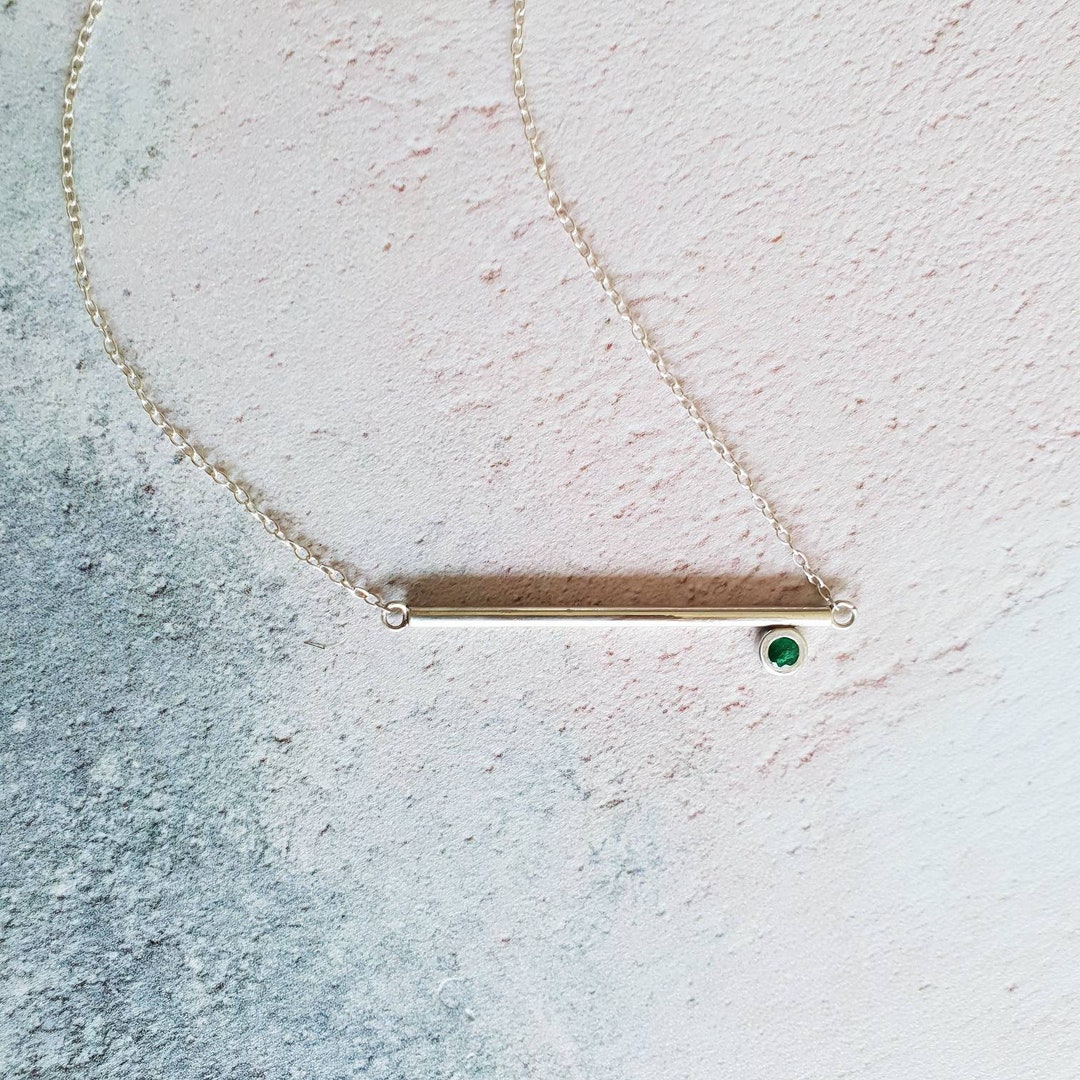 May Birthstone Necklace, Silver Birthstone Necklace, Silver Emerald ...