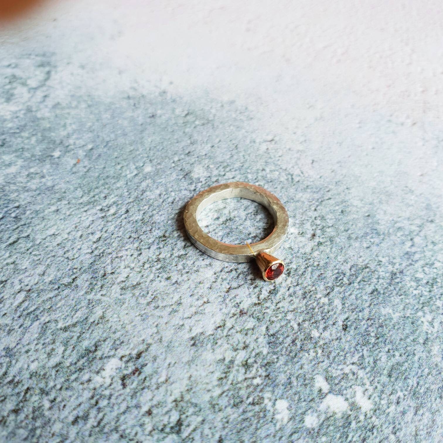 Mixed Metal Ring Silver Birthstone Ring Silver Garnet Ring - Etsy UK