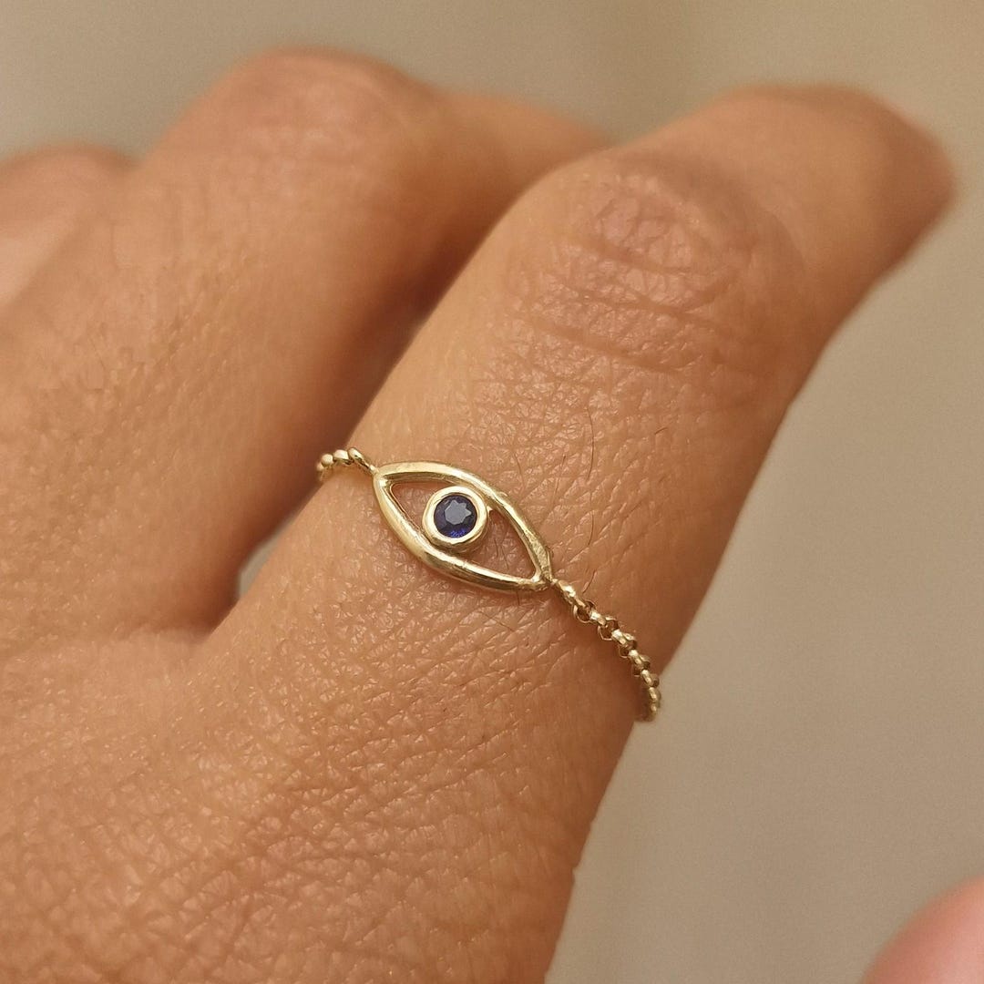 9ct Gold Evil Eye Ring, Sapphire Evil Eye Ring, Solid Gold Evil Eye Ring - Etsy