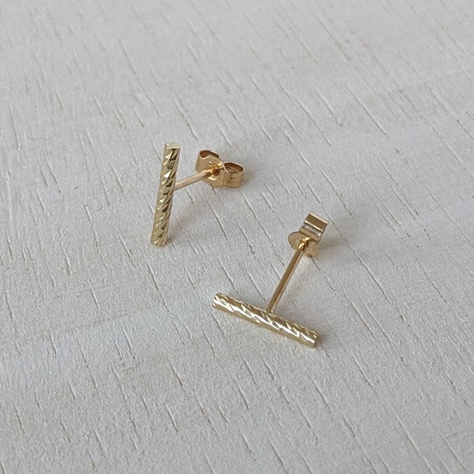 9ct Gold Bar Studs, Solid Gold Line Studs, Minimalist Gold Studs ...