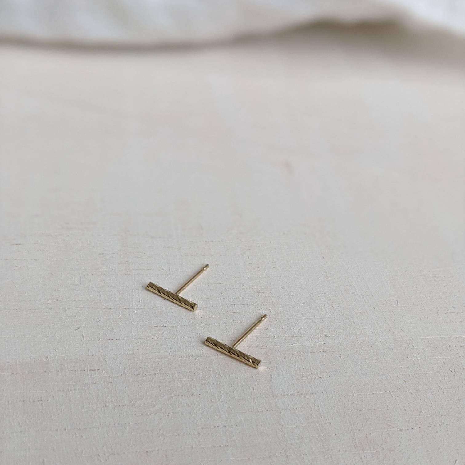 9ct gold bar studs solid gold line studs minimalist gold | Etsy