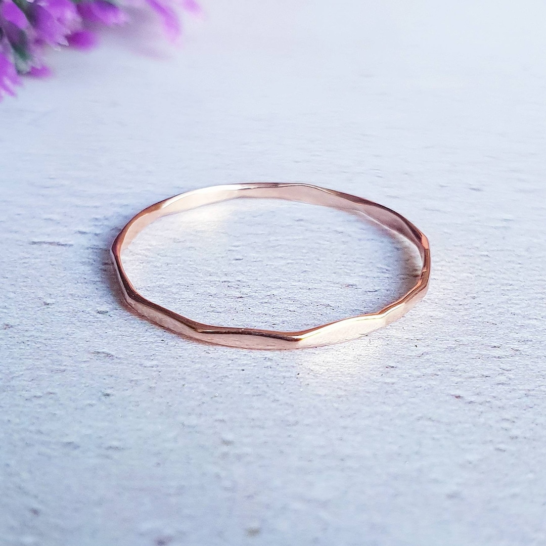 Solid Rose Gold Ring, 9ct Rose Gold Ring, Hammered Stacking Ring, Real ...