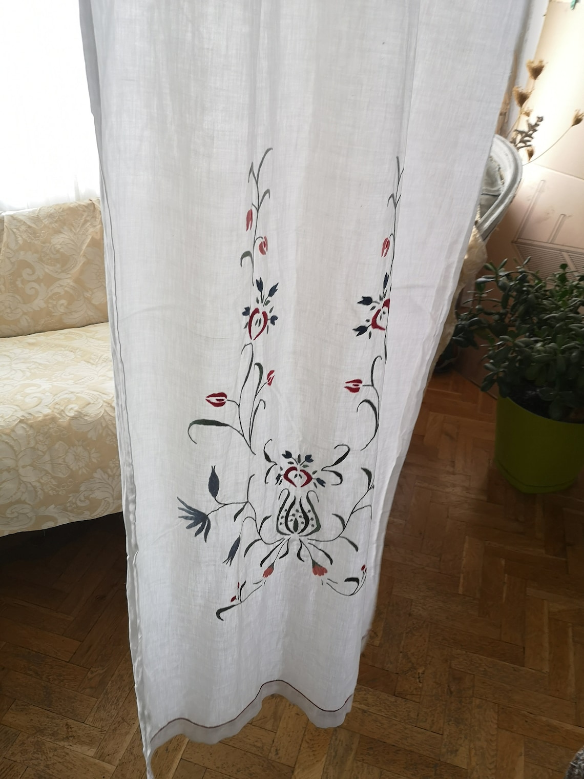 Vintage Swedish Embroidered White Curtains Window Framing - Etsy