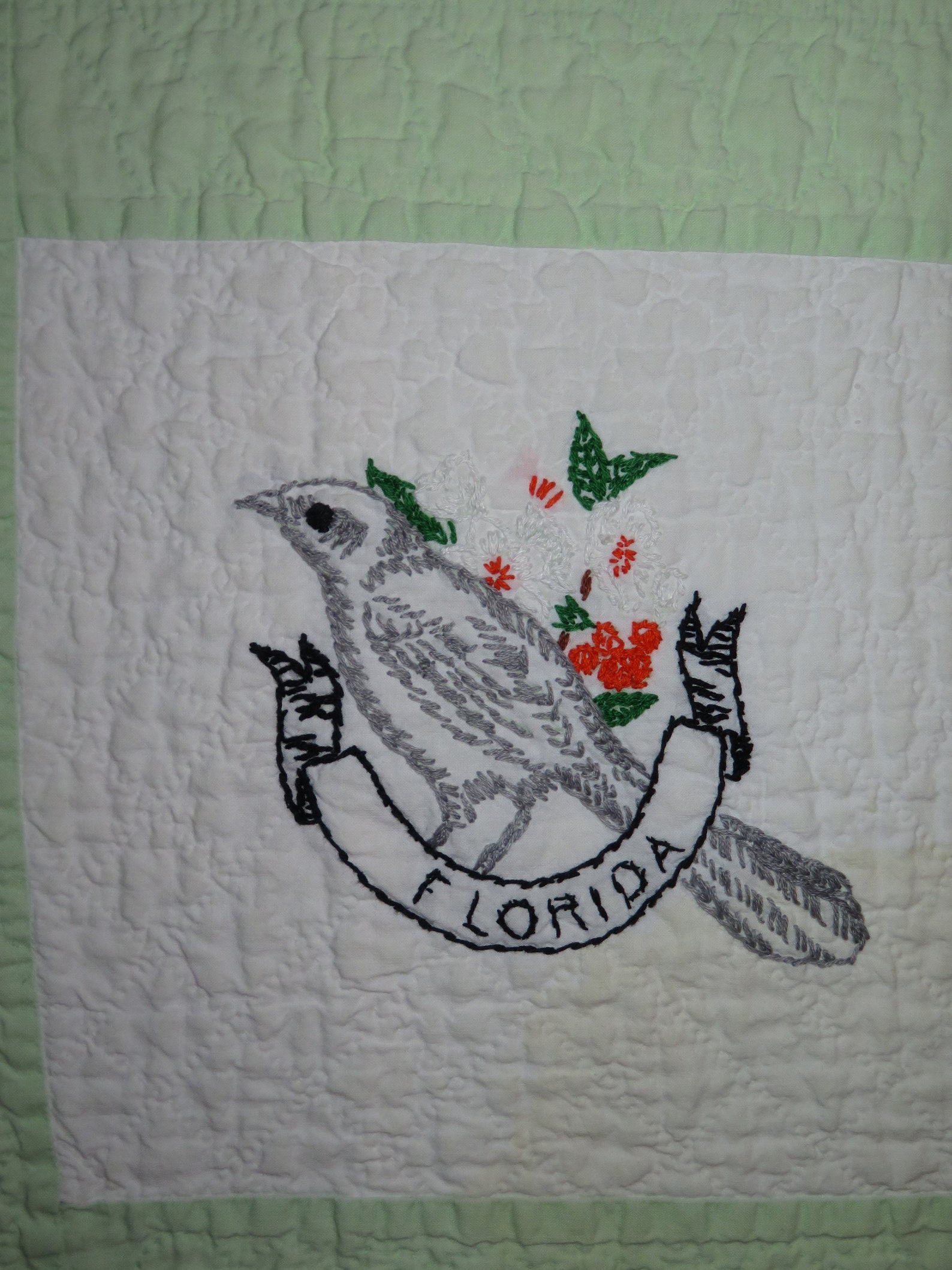 Antique State Bird State Flower Quilt Hand Embroidered Hand Stitched ...