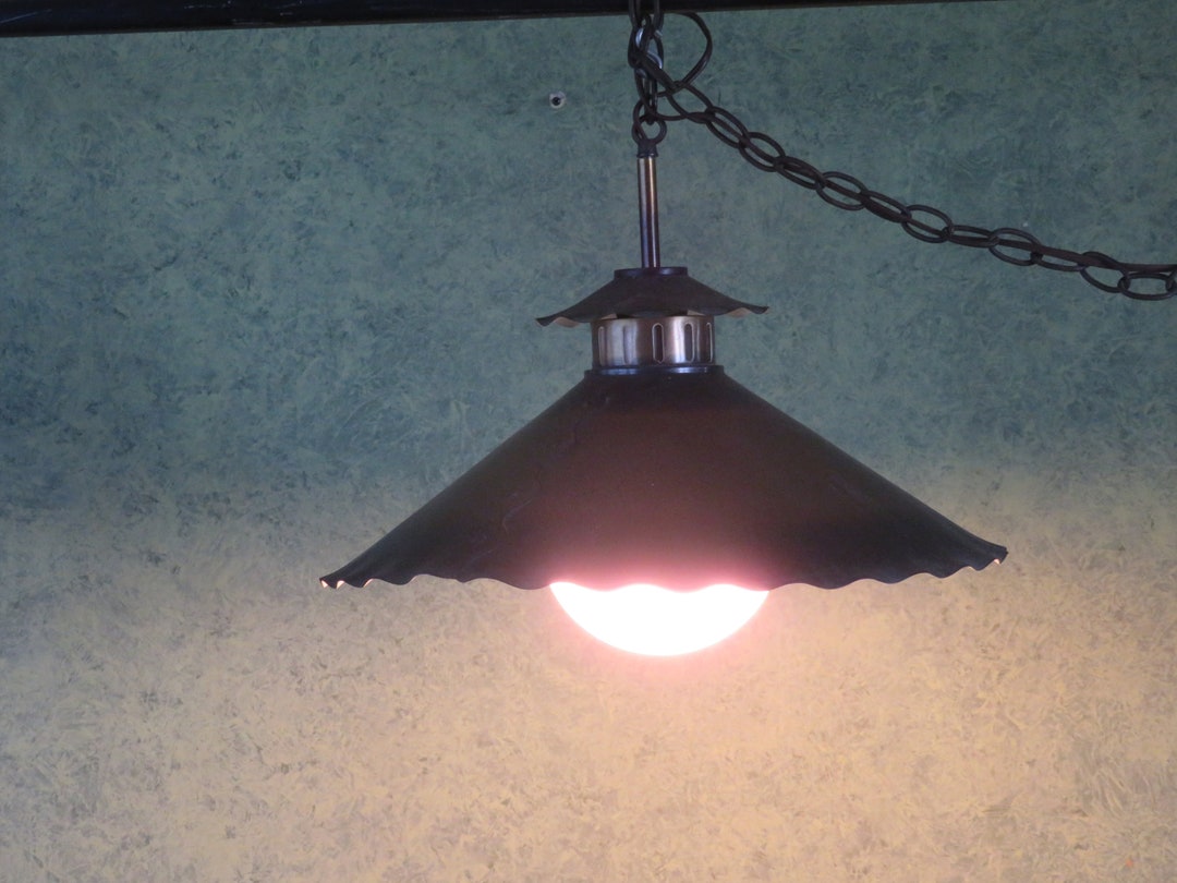 Vintage Hooded Hanging Lamp Pendant Light Metal With Long Decorative ...