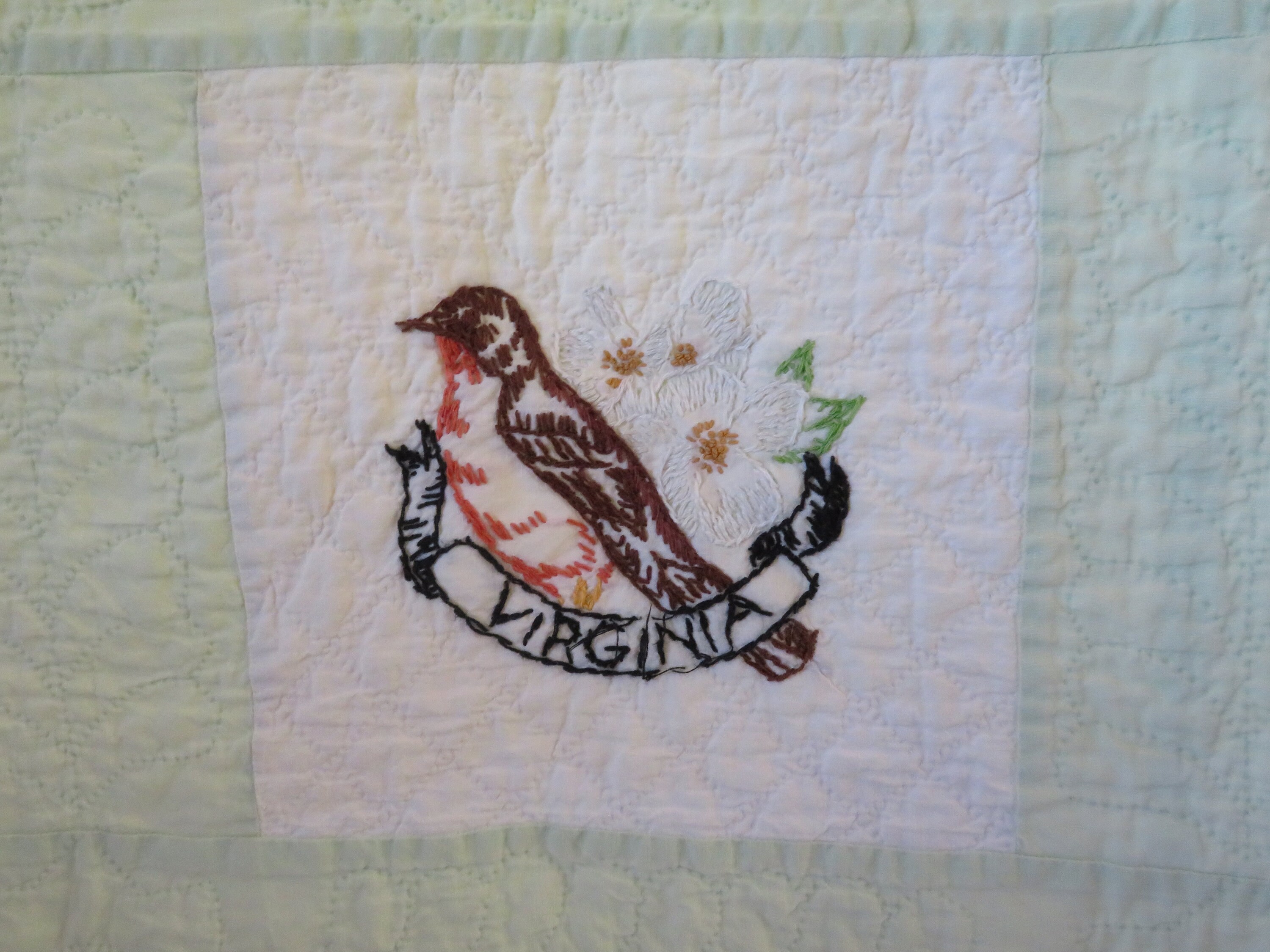 Antique State Bird State Flower Quilt Hand Embroidered Hand Stitched ...