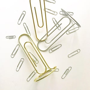 Jumbo Paperclips, Metal Memo Clip, Gold and Silver Paperclip Art. Retro ...