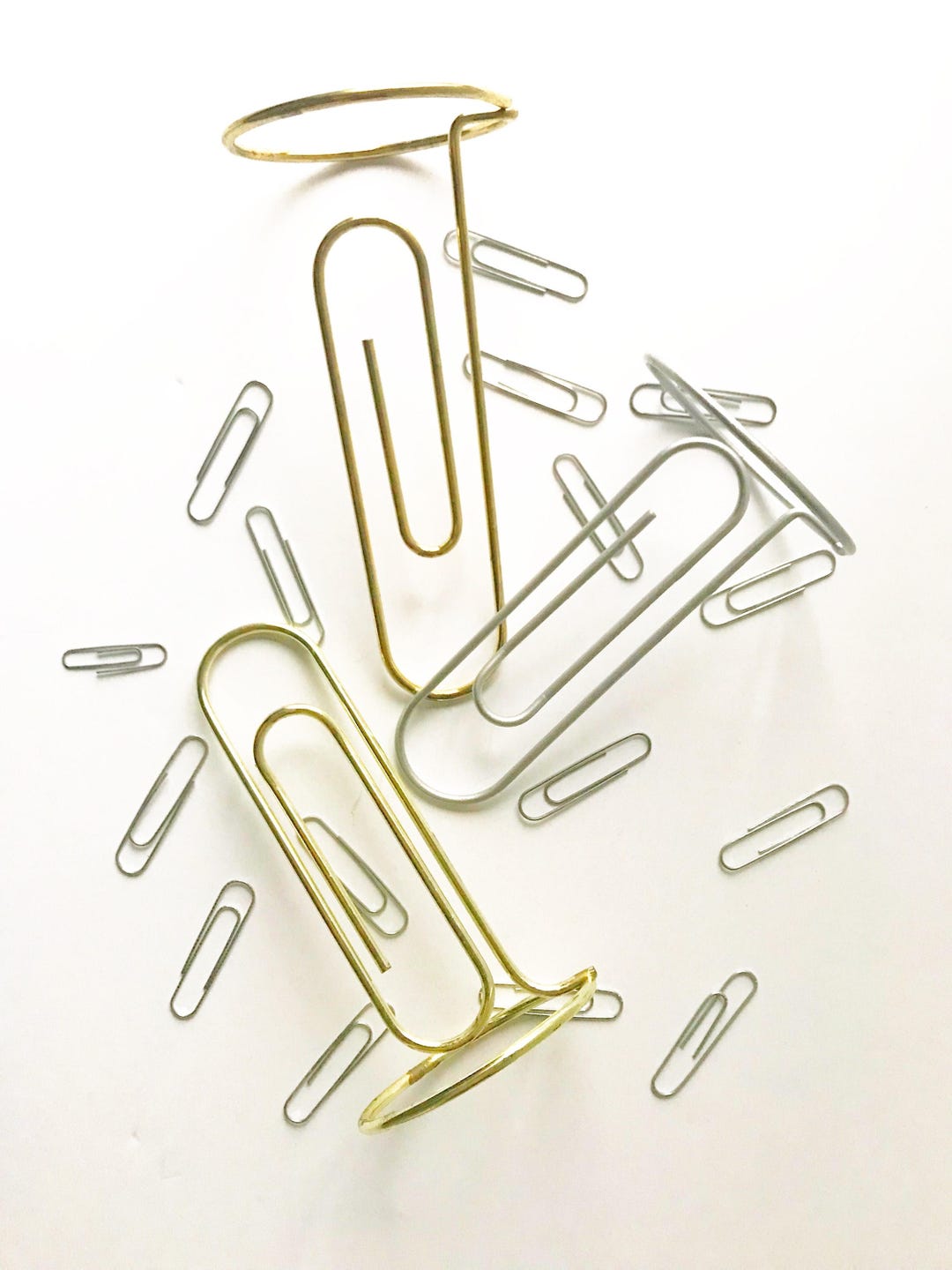Jumbo Paperclips, Metal Memo Clip, Gold and Silver Paperclip Art. Retro ...