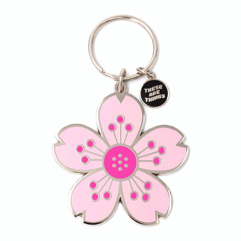Cherry Blossom Enamel Keychain - Etsy