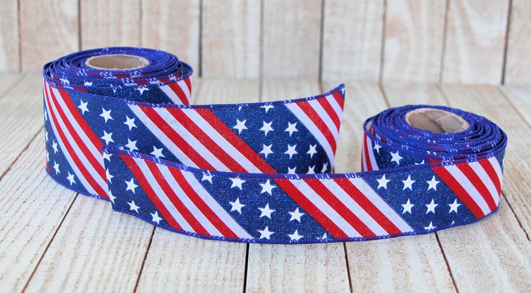 Patriotic Ribbon Roll, Diagonal Stars and Stripes, 1.5” or 2.5” X 5 Yds ...