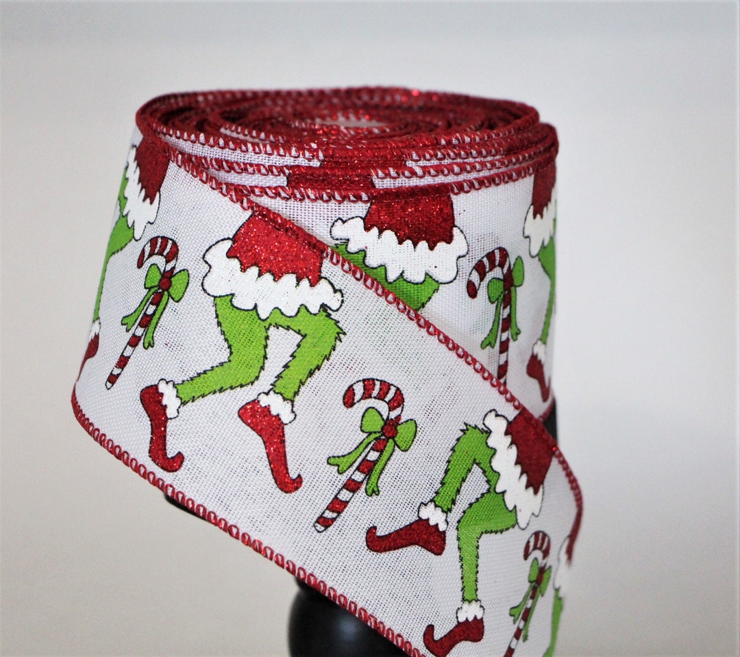 Green Monster Legs Ribbon Roll, 2.5” X 5 Yd Wired Glittered Christmas ...