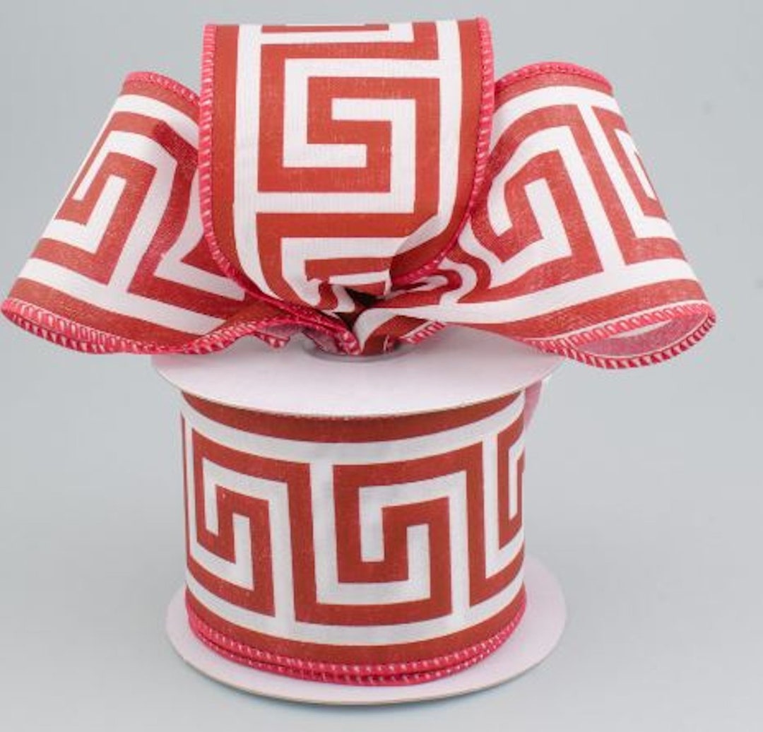 Greek Key Ribbon Roll, Red White College Sports Teams, 2.5” X 10 Yd ...