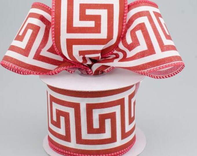 Greek Key Ribbon Roll, Red White College Sports Teams, 2.5” X 10 Yd ...