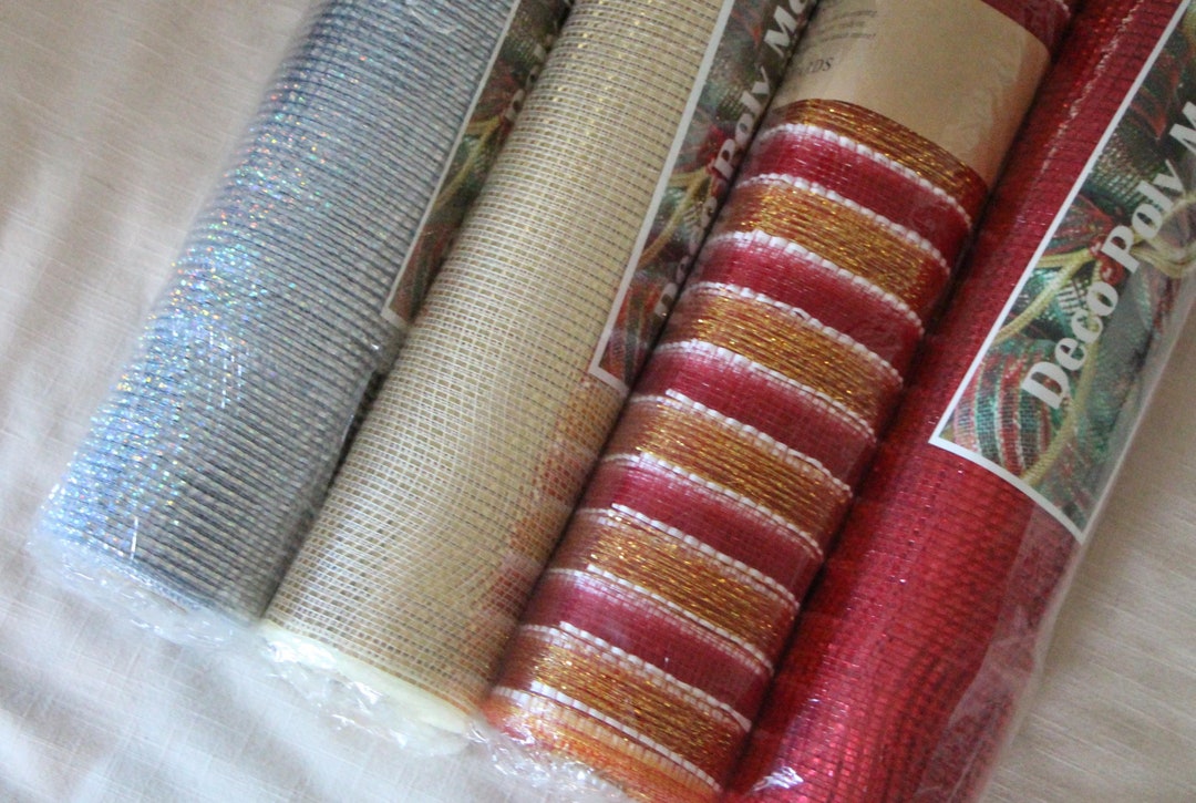 Winter Deluxe Deco Mesh Rolls, Lot of 4, 21” X 10 Yds, Red Silver Gold ...
