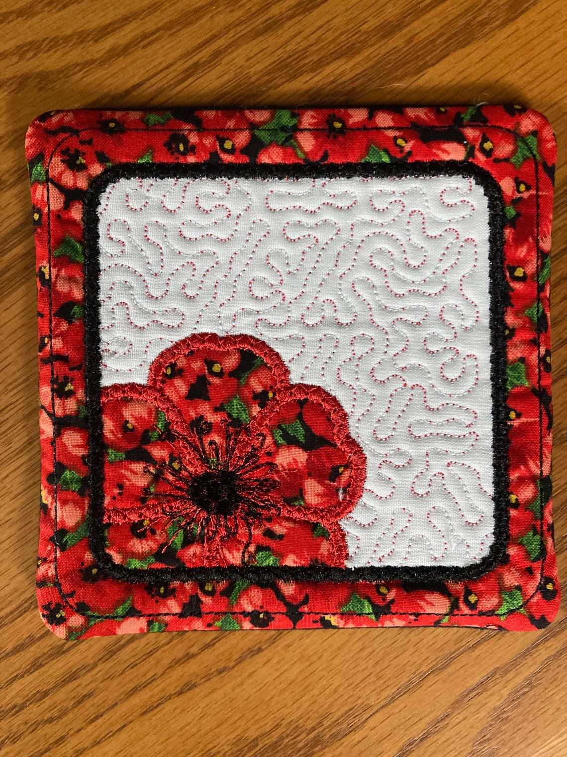 Quilted Cotton Coasters ,machine Embroidered, Sets of Four Matching ...