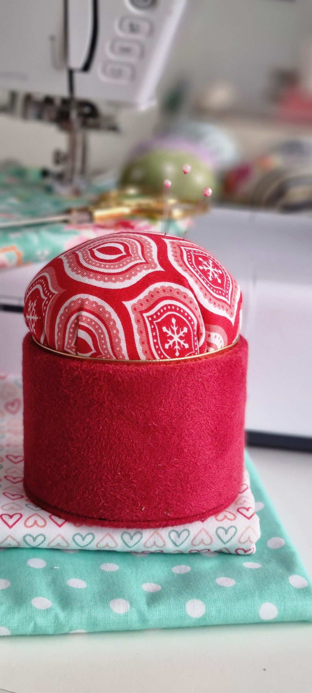 Red Sewing Pin Cushion | Custom Floral Pin Holder, Gift for Seamstress ...