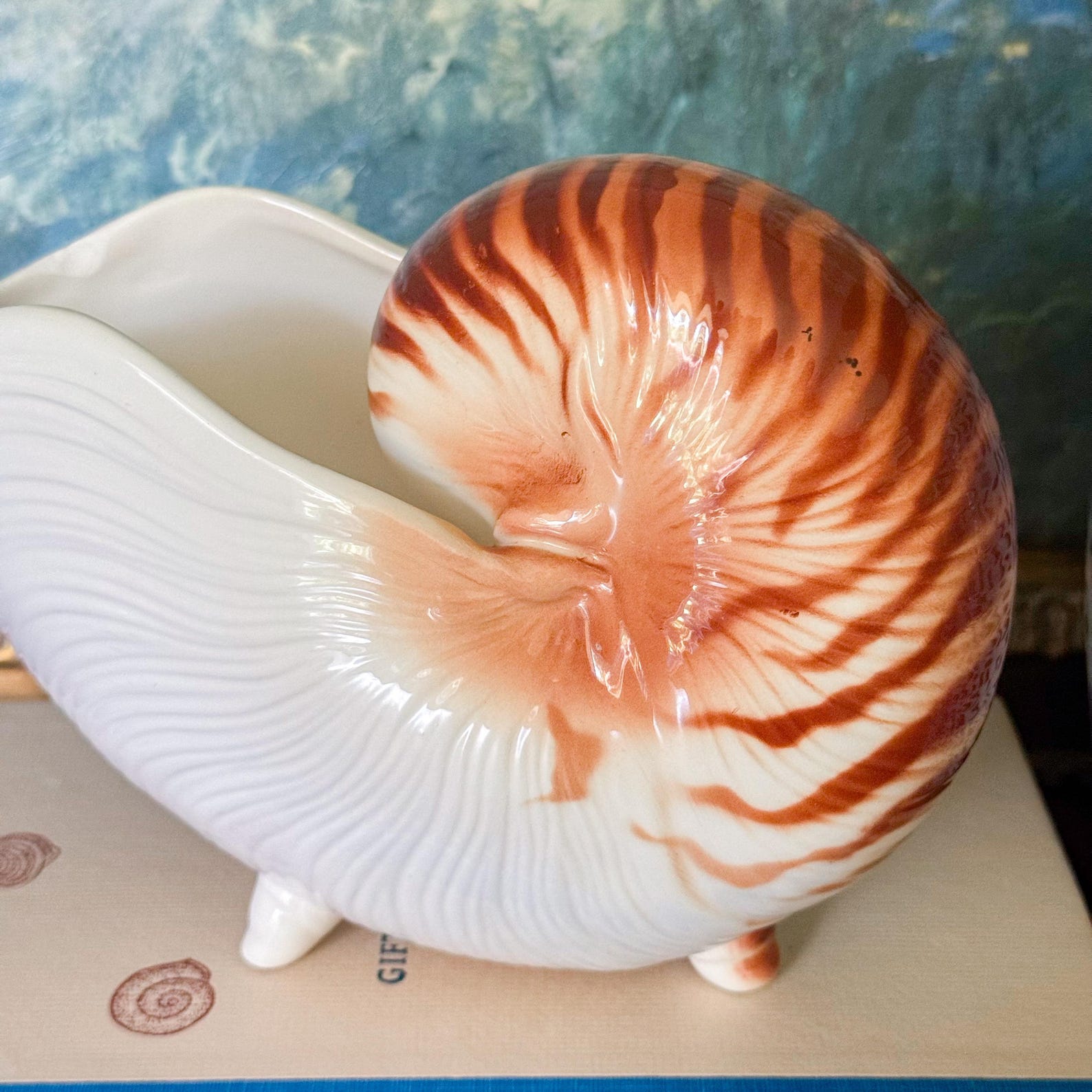 Vintage Fitz and Floyd Nautilus Shell Footed Planter Cachepot Vase ...