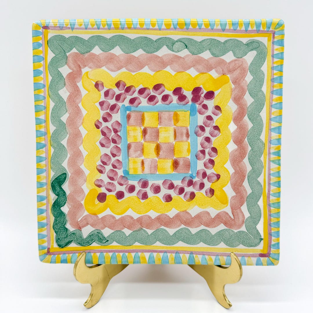 Mackenzie Childs Pottery Aurora Pattern Square Tile Trivet Cork Vintage ...