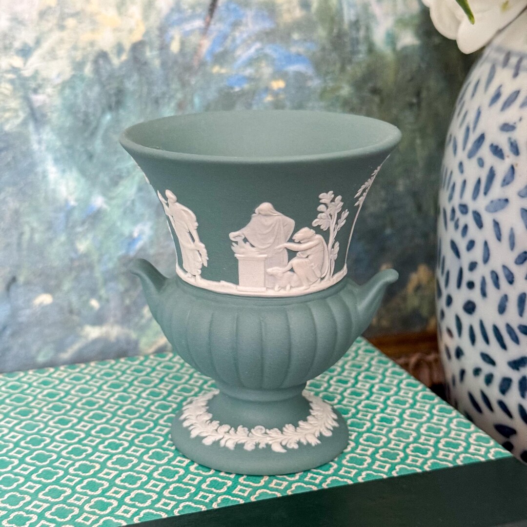 Vintage Teal Wedgwood Urn Style Small Vase - Green Miniature Vase Made ...