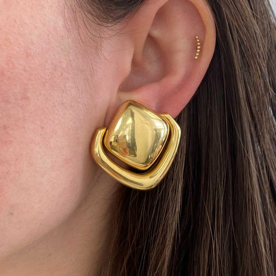 Vintage David Webb Ear-clip Earring. Angled Square Cushion Shape ...
