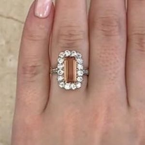 3.32centert-ct Topaz Emerald Cut Imperial Topaz Ring. Halo Old European ...