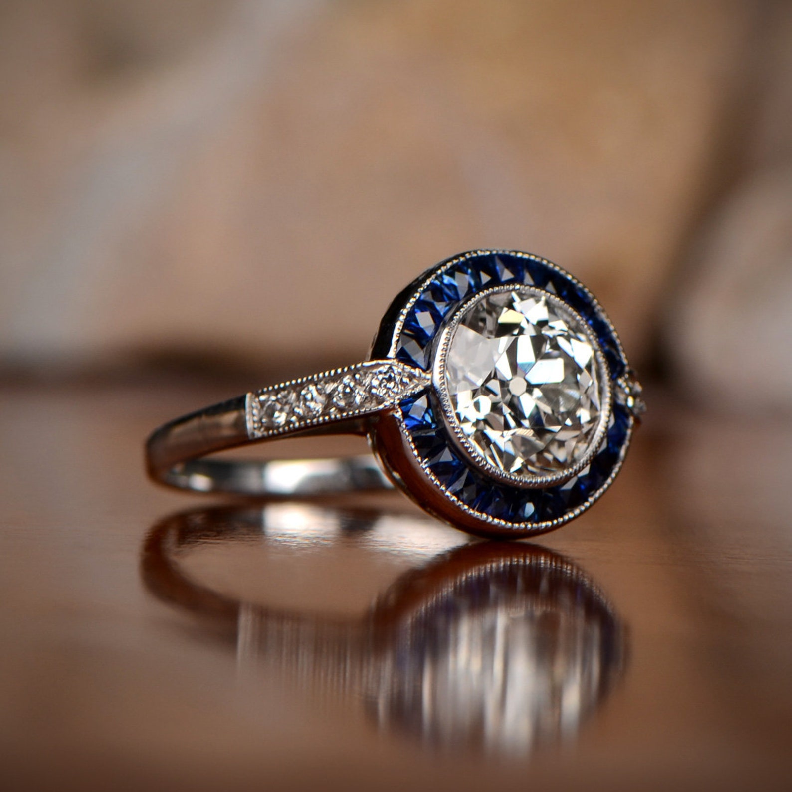 Estate Engagement Ring Vintage 1.88ct Diamond and Sapphire | Etsy