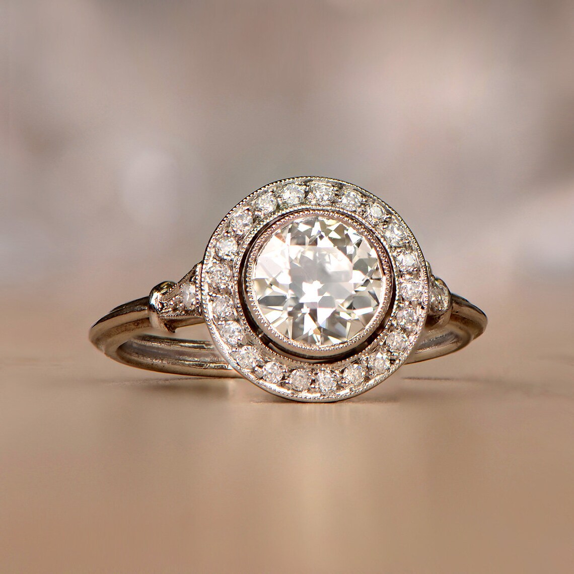 1 Carat Diamond Halo Engagement Ring Estate Diamond Ring - Etsy