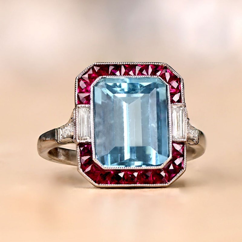 Aquamarine Ruby Ring - Etsy