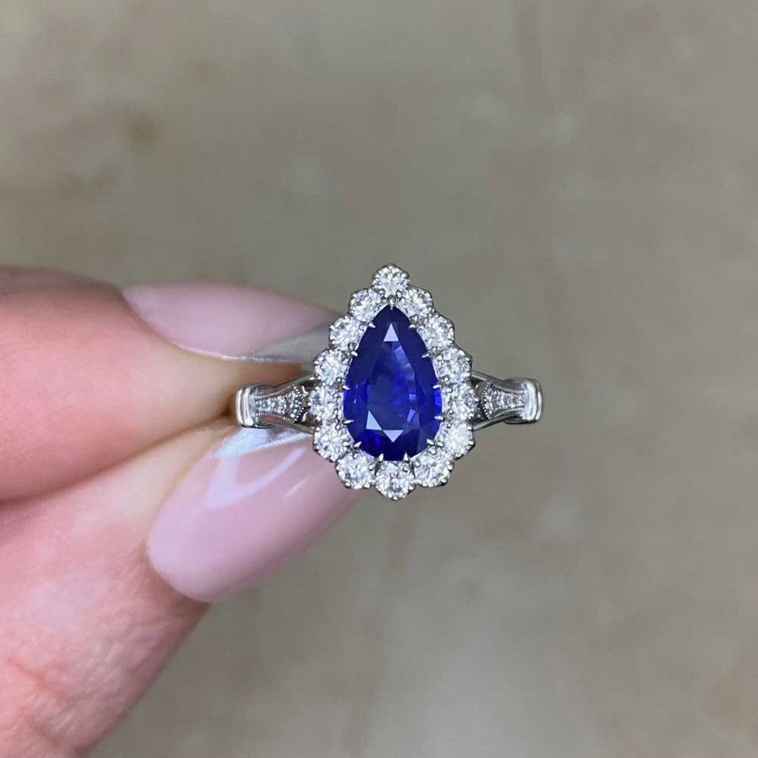 1.06ct Pear-shape Sapphire Ring the Center Stone is Prong-set, by a ...