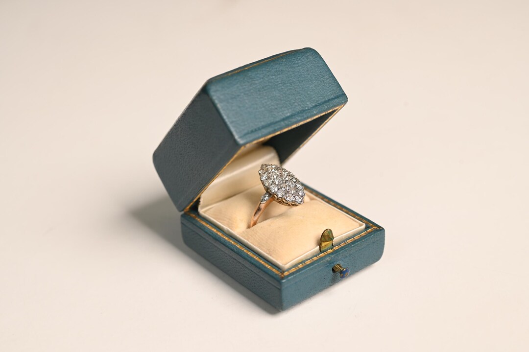 Edwardian Era Style Ring. Old European Cut Diamond Navette Ring ...