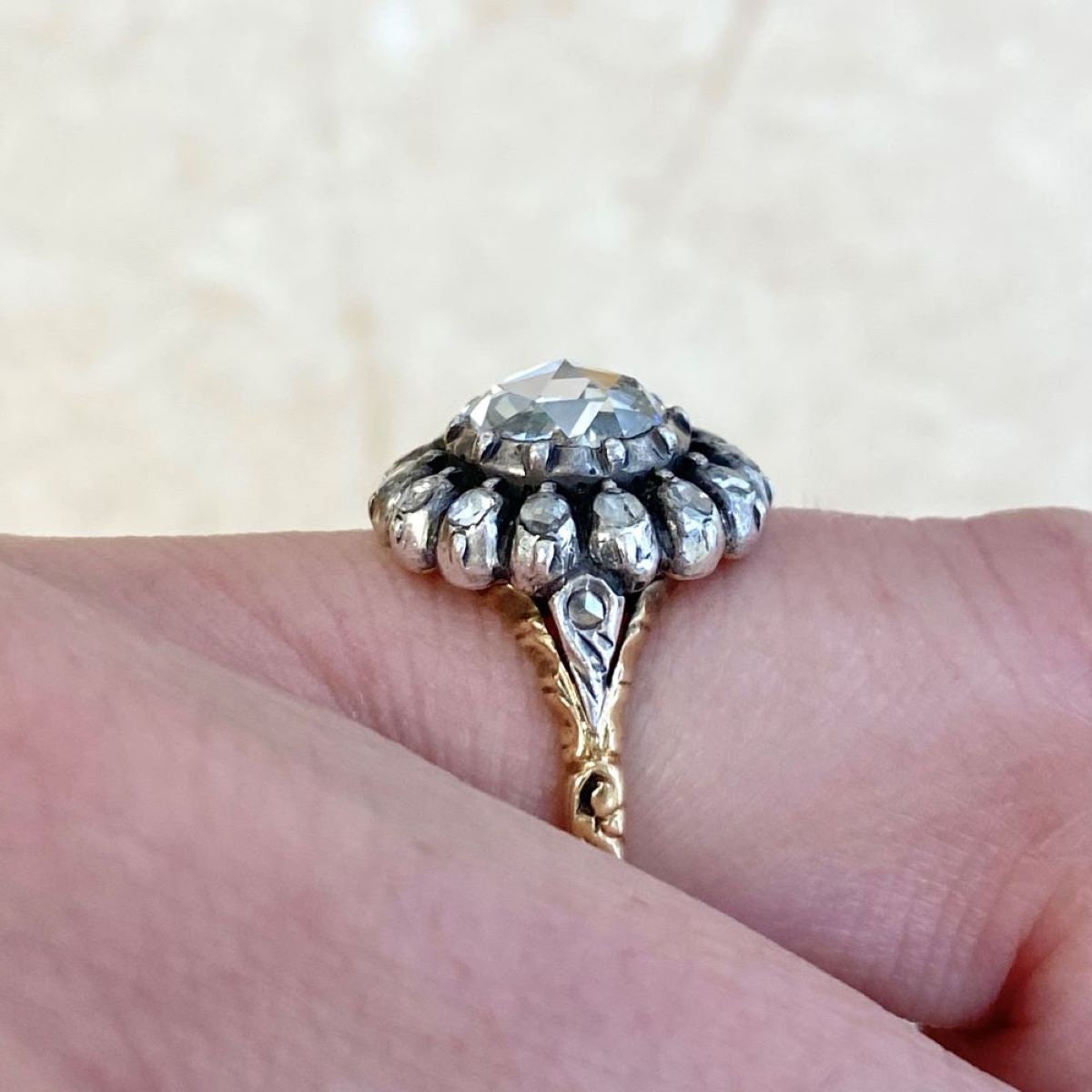 Antique rose cut diamond engagement ring store