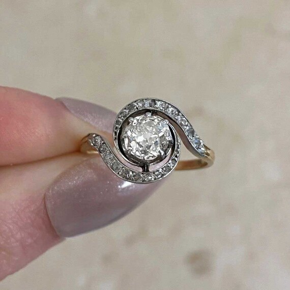 Antique Edwardian 0.85ct Old Mine Cut Center Diamond … - Gem