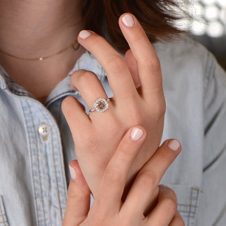 Champagne Diamond Engagement Ring Champagne 1.12ct Diamond | Etsy