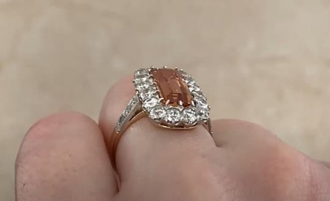 3.32centert-ct Topaz Emerald Cut Imperial Topaz Ring. Halo Old European ...