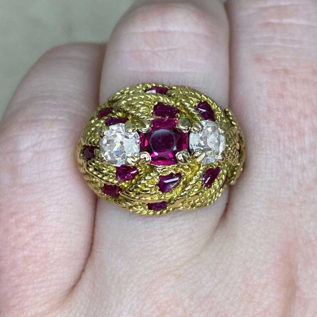Vintage French. 1ct Cushion Cut Ruby Ring. July Birthstone Ring, Circa ...