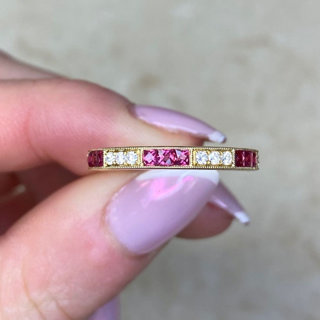 0.33ct Round Brilliant Cut Ruby and Diamond Band. Handcrafted in 18K ...