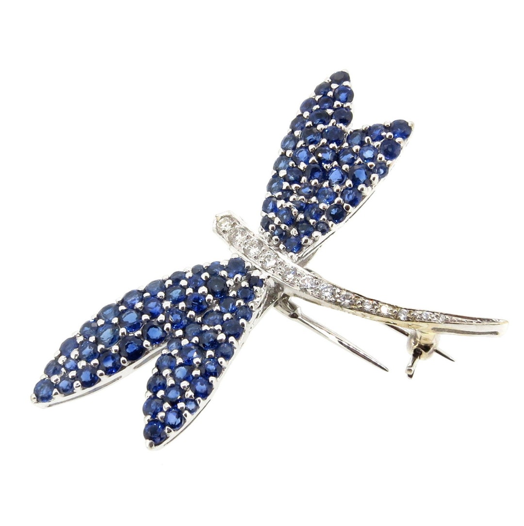 Blue Sapphire & Diamond dragonfly Pin Brooch - Etsy