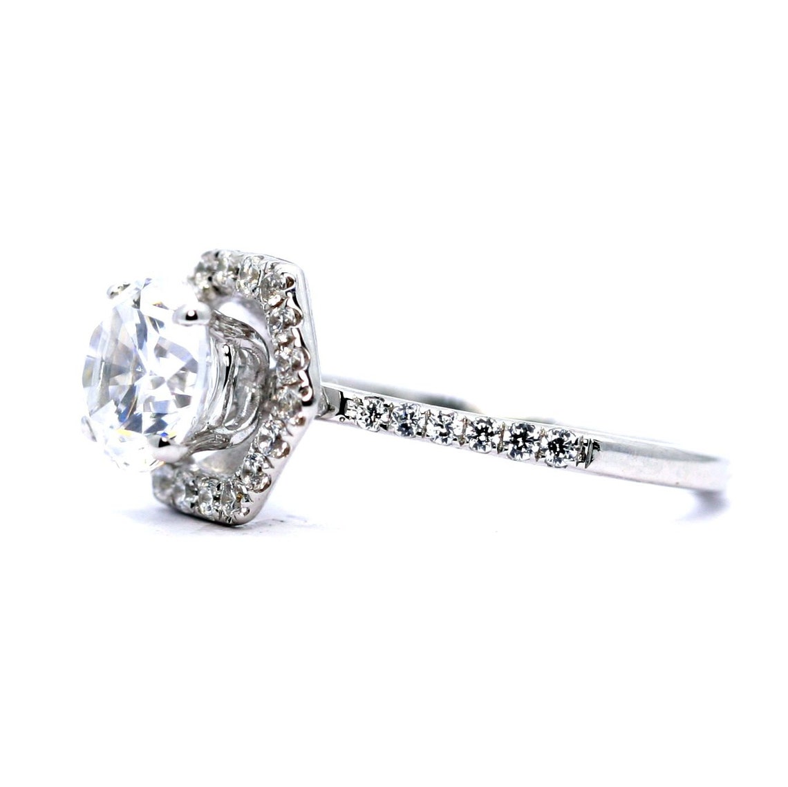 Unique Hexagon Shaped Halo Diamond Engagement Ring Setting for 2 Carat ...