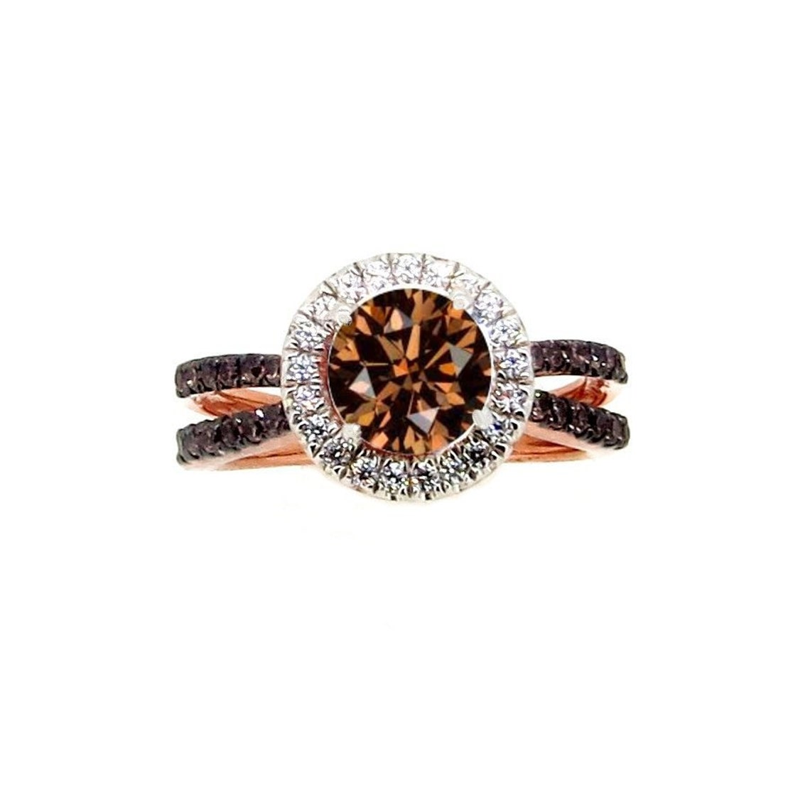 1 Carat Chocolate Color Brown Diamond Floating Halo Engagement - Etsy